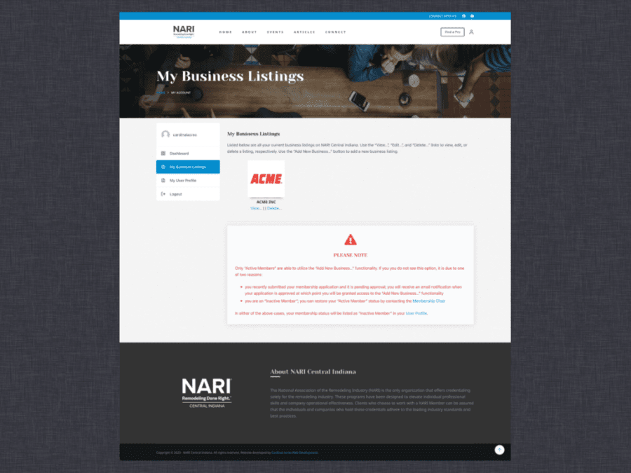NARI Central Indiana Redesign - Cardinal Acres Web Development LLC
